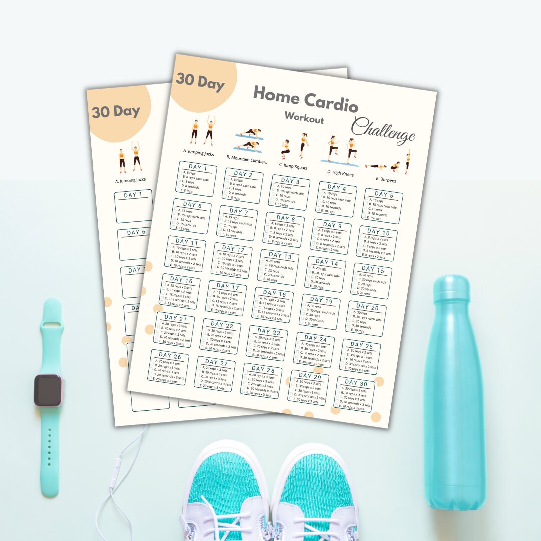 30 Day Home Cardio Workout Challenge Printable | Home Fitness | Quick ...