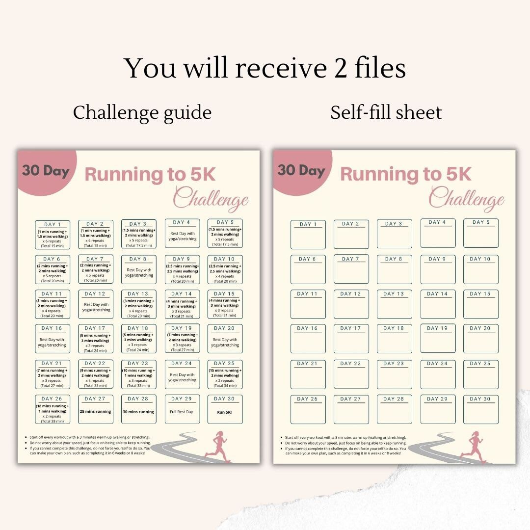 30 Day Running 5K Challenge Printable Running Tracker - Etsy