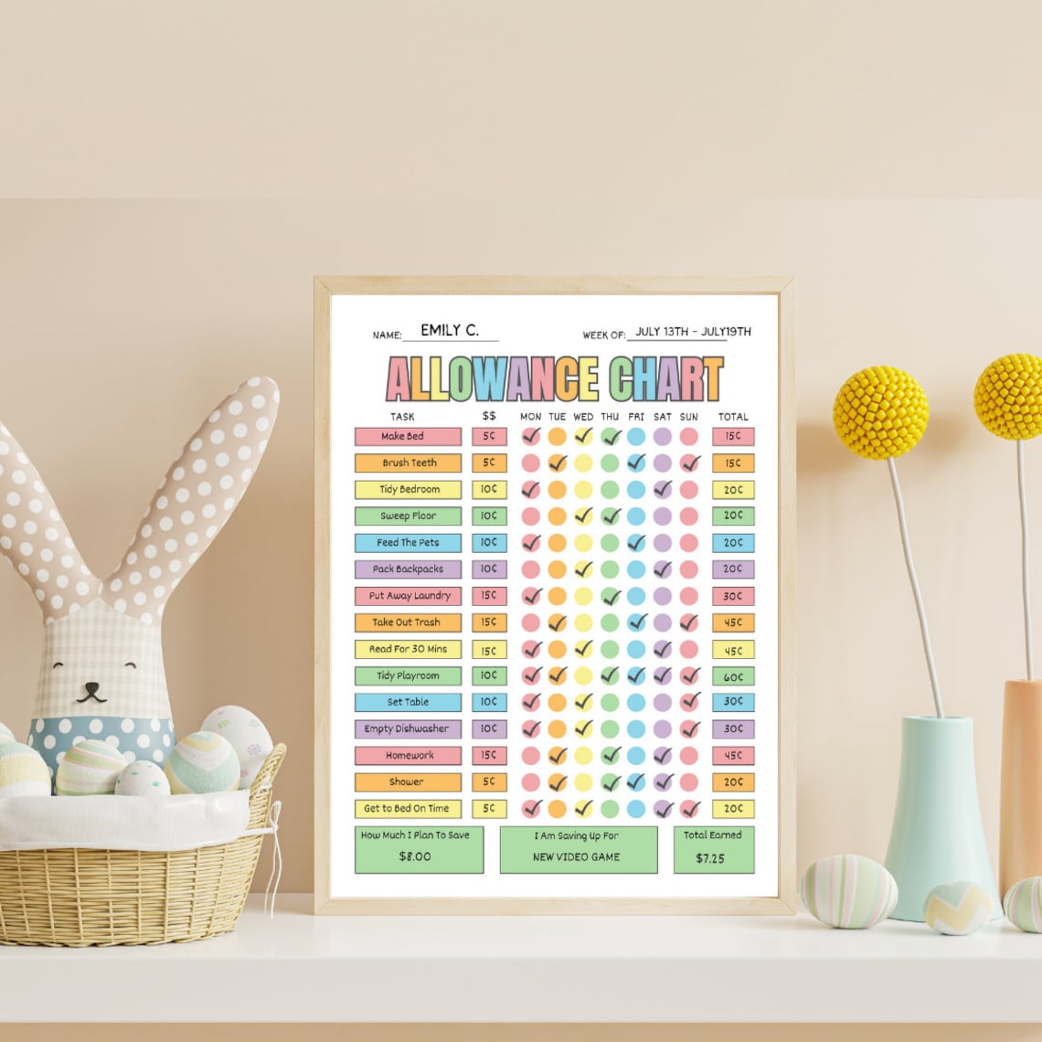 Kids Allowance Chart Printable | Editable Kids Chores Chart | Weekly ...
