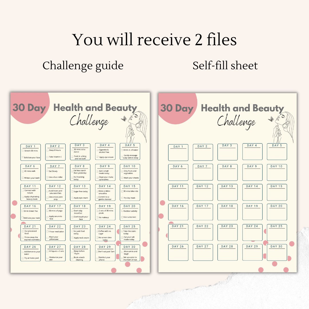 30 Day Health and Beauty Challenge Digital Download Beauty Planner Glow ...