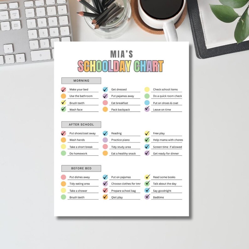 Kids Schoolday Chart Printable | Editable Kids Routine Chart | Kid ...