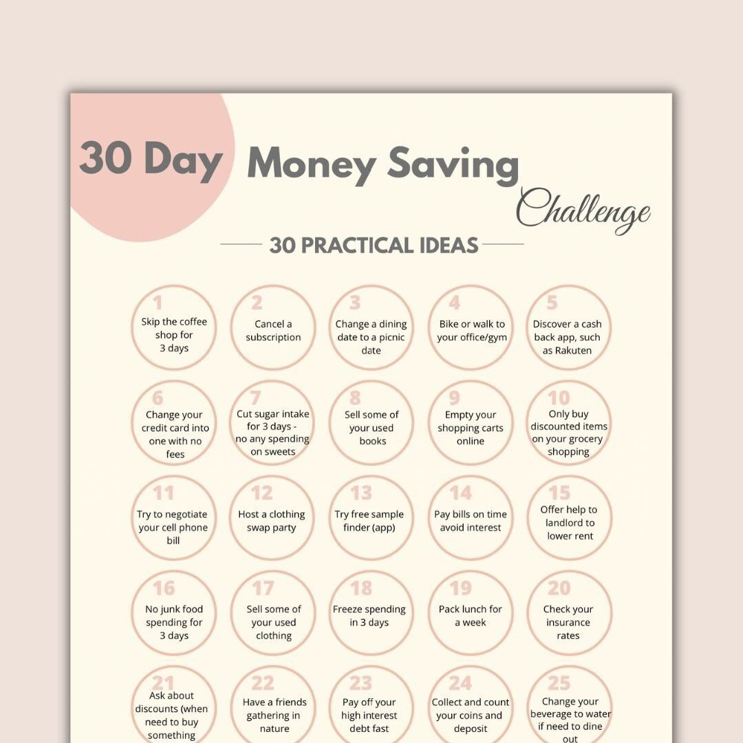 Ultimate 30 Day Money Saving Ideas | Practical Saving Ways Printable ...
