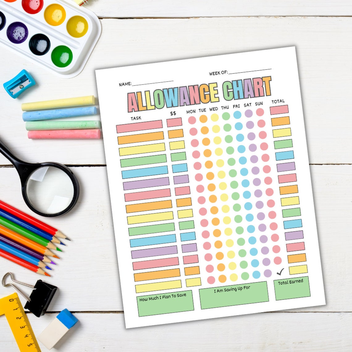 Kids Allowance Chart Printable Editable Kids Chores Chart Weekly ...