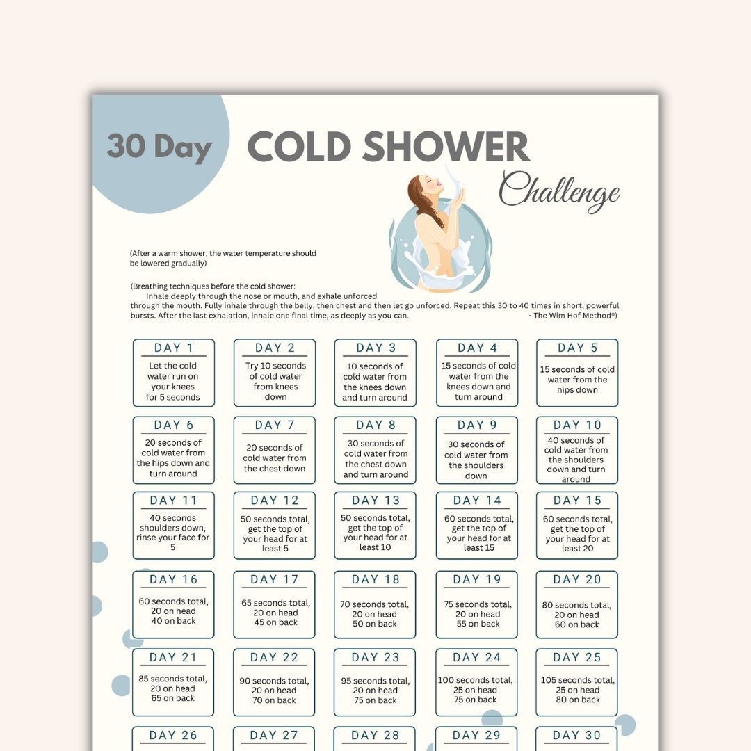 30 Day Cold Shower Challenge | Cold Shower Routine | Self Challenge - Etsy