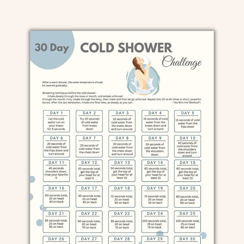 30 Day Cold Shower Challenge | Cold Shower Routine | Self Challenge - Etsy