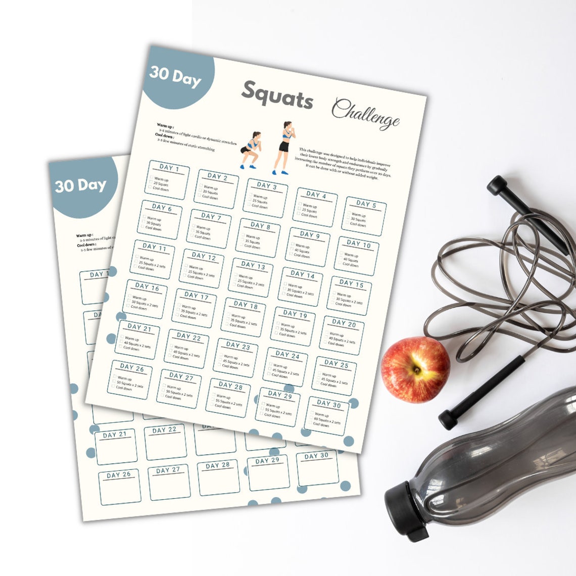 30 Day Squats Challenge Printable Fitness Planner Strengthen Lower Body ...