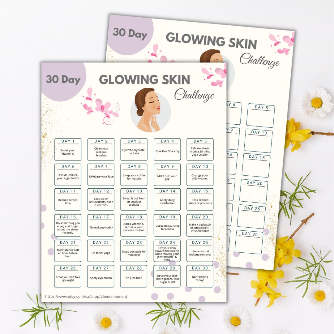 30 Day Glowing Skin Challenge Digital Skin Care Planner Self Love Self Care Idea Monthly ...