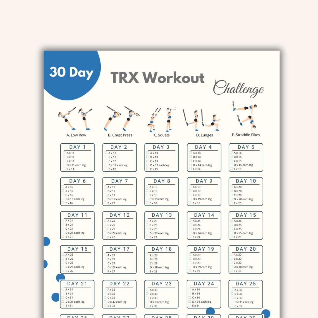 30 Day TRX Workout Challenge Printable | Digital Workout Planner ...