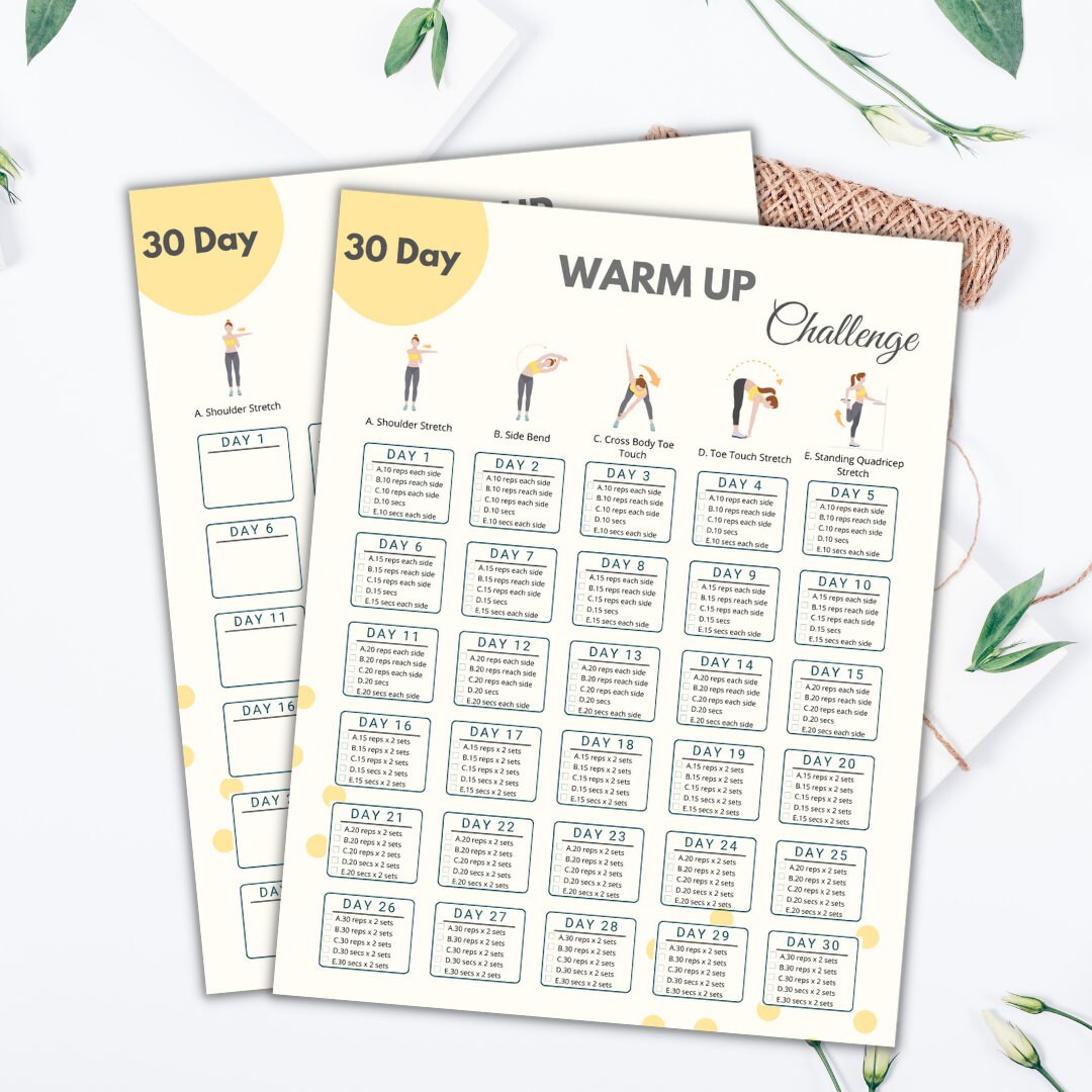 30 Day Warm up Challenge Printable Workout Prep Digital - Etsy