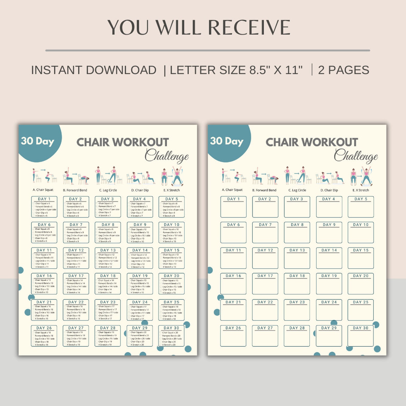 30 Day Chair Workout Challenge Printable Chair Yoga Guide - Etsy