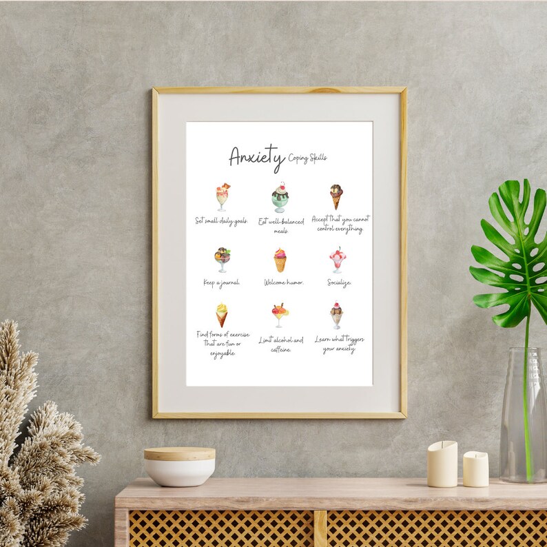 Anxiety Coping Skills Poster Digital Mental Health Print Positive ...