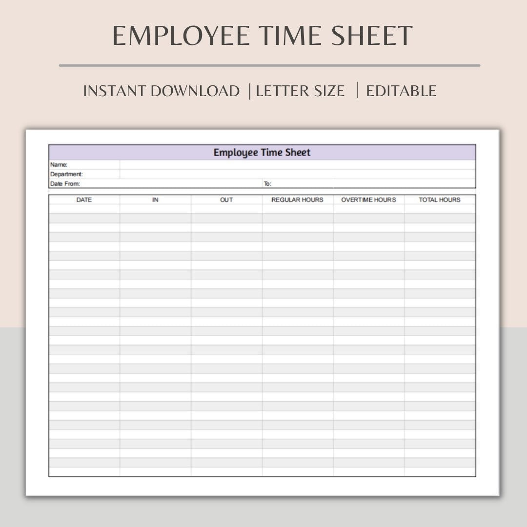 Employee Time Sheet | Editable Time Sheet | Work Schedule Planner - Etsy