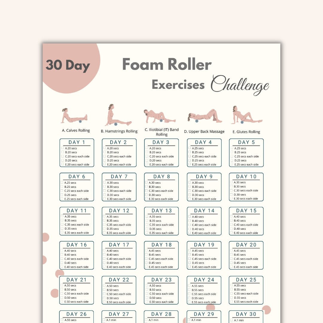 30 Day Foam Roller Workout Challenge Printable | Pain Relieve | Muscle ...
