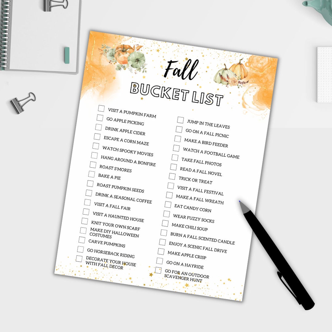 Fall Bucket List Printable | Autumn Fun Activities Idea | Autumn to Do ...