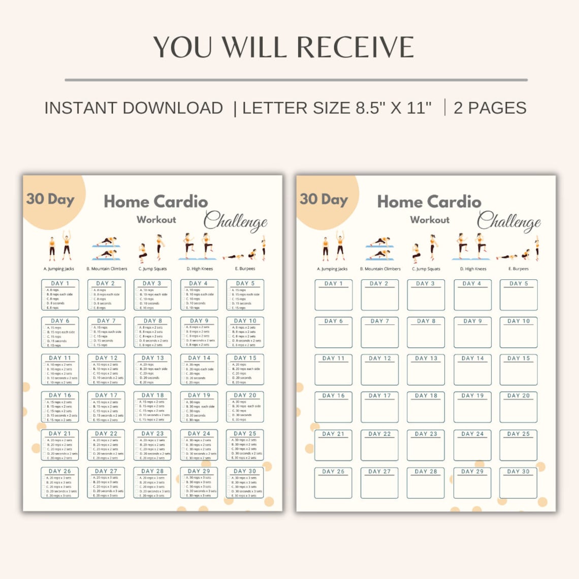 30 Day Home Cardio Workout Challenge Printable | Home Fitness | Quick ...