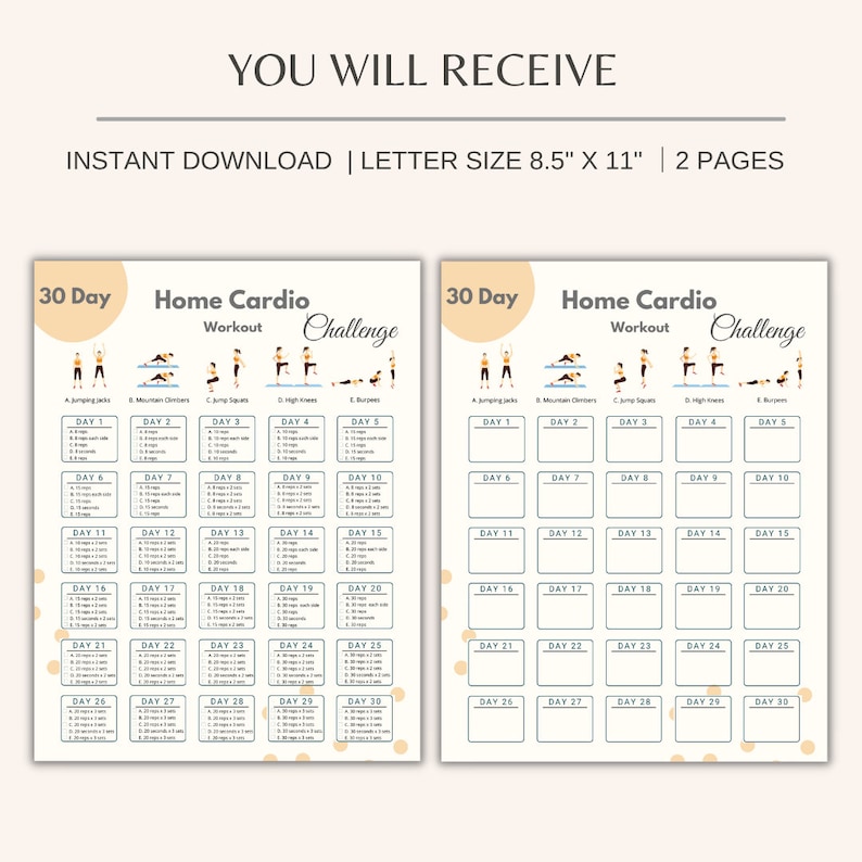 30 Day Home Cardio Workout Challenge Printable Home Fitness Quick ...