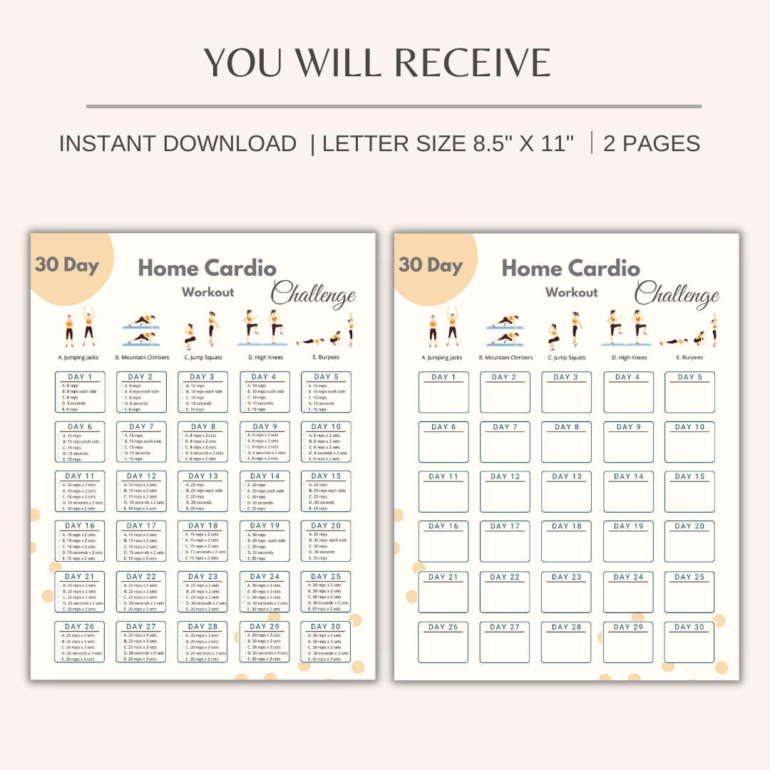 30 Day Home Cardio Workout Challenge Printable Home Fitness Quick ...