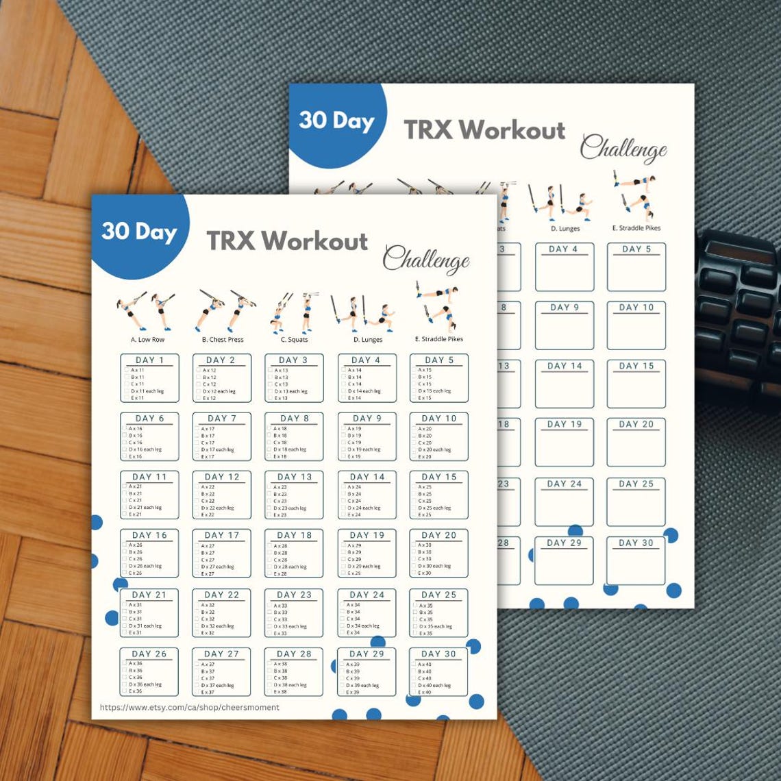 30 Day TRX Workout Challenge Printable | Digital Workout Planner ...