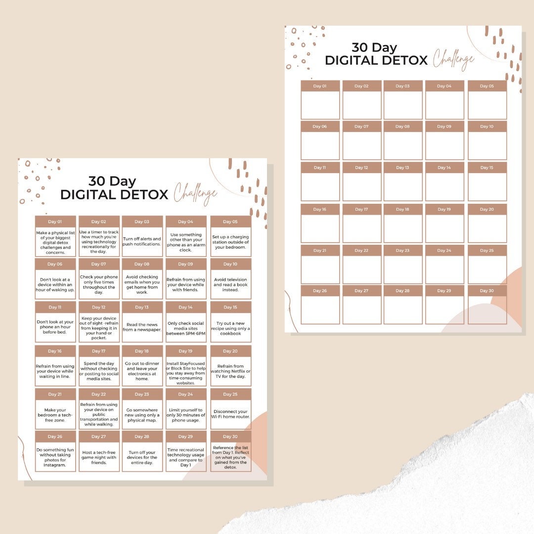 30 Day Digital Detox Challenge | Printable Digital Clutter Challenge ...