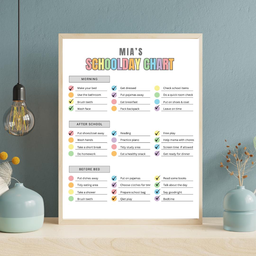 Kids Schoolday Chart Printable | Editable Kids Routine Chart | Kid ...