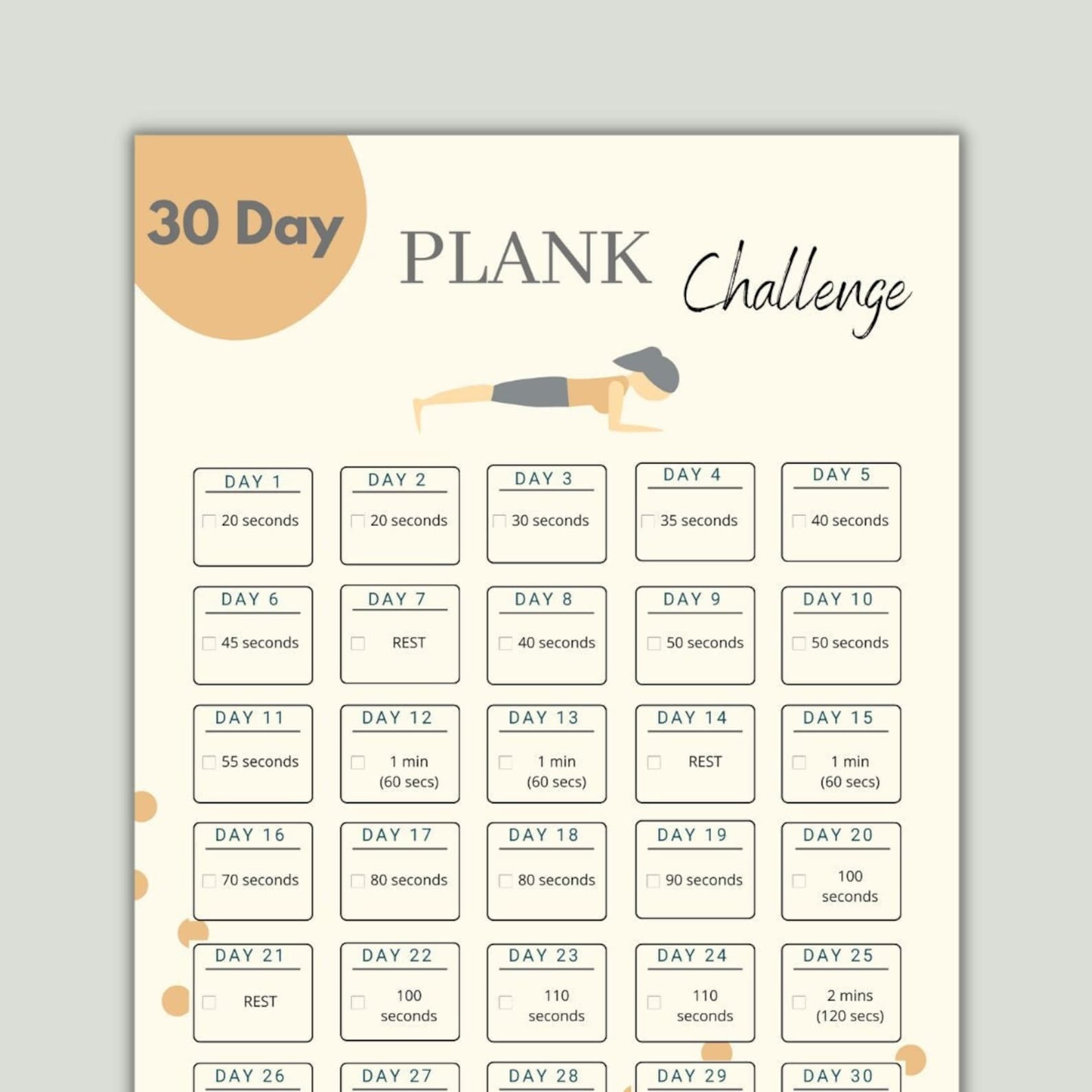 30 Day Plank Challenge | Digital Fitness Guide | Printable Plank ...