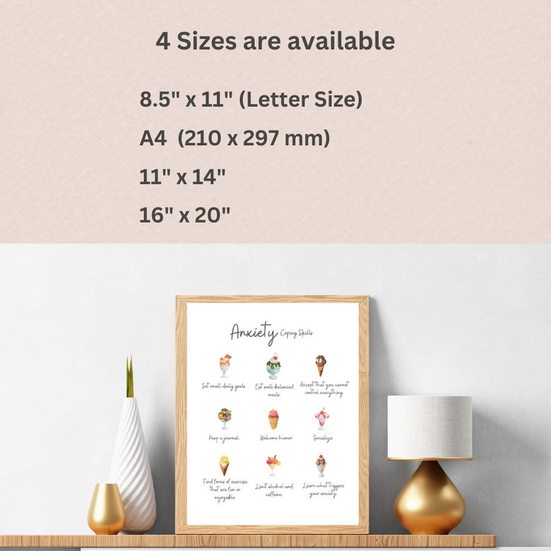 Anxiety Coping Skills Poster Digital Mental Health Print Positive ...
