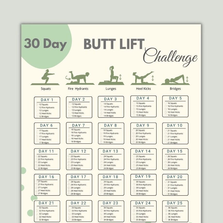 30 Day Butt Lift Challenge Hip Raise Workout Digital Workout Planner