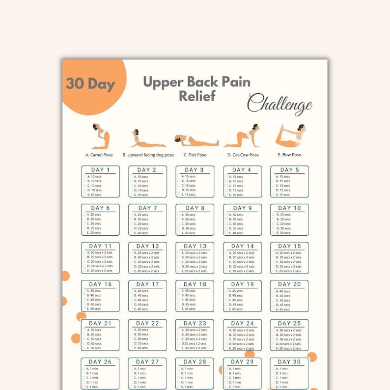 30 Day Upper Back Pain Relief Challenge Printable | Back Pain | Neck ...