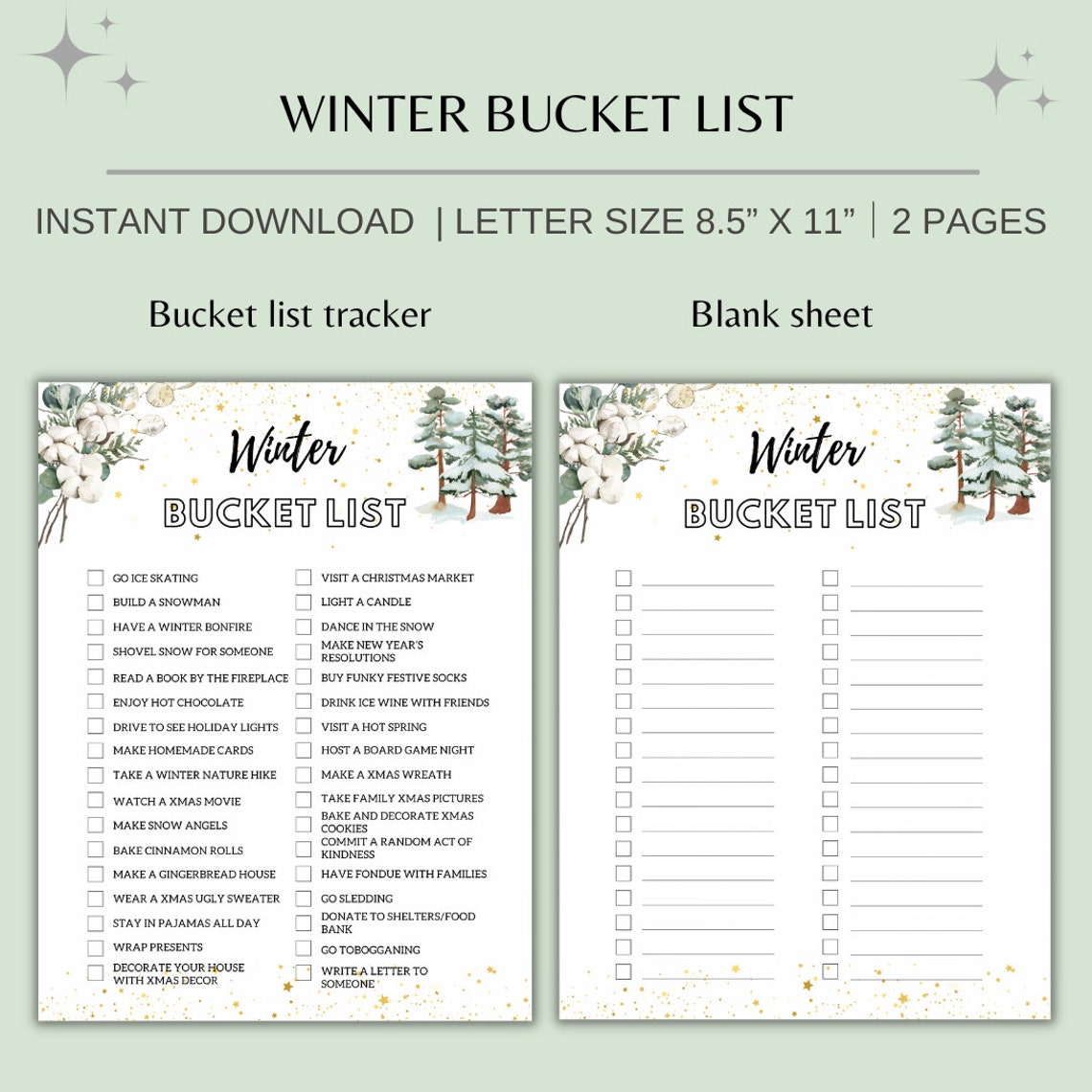 Winter Bucket List Printable | Digital Winter Fun Activities | Winter ...