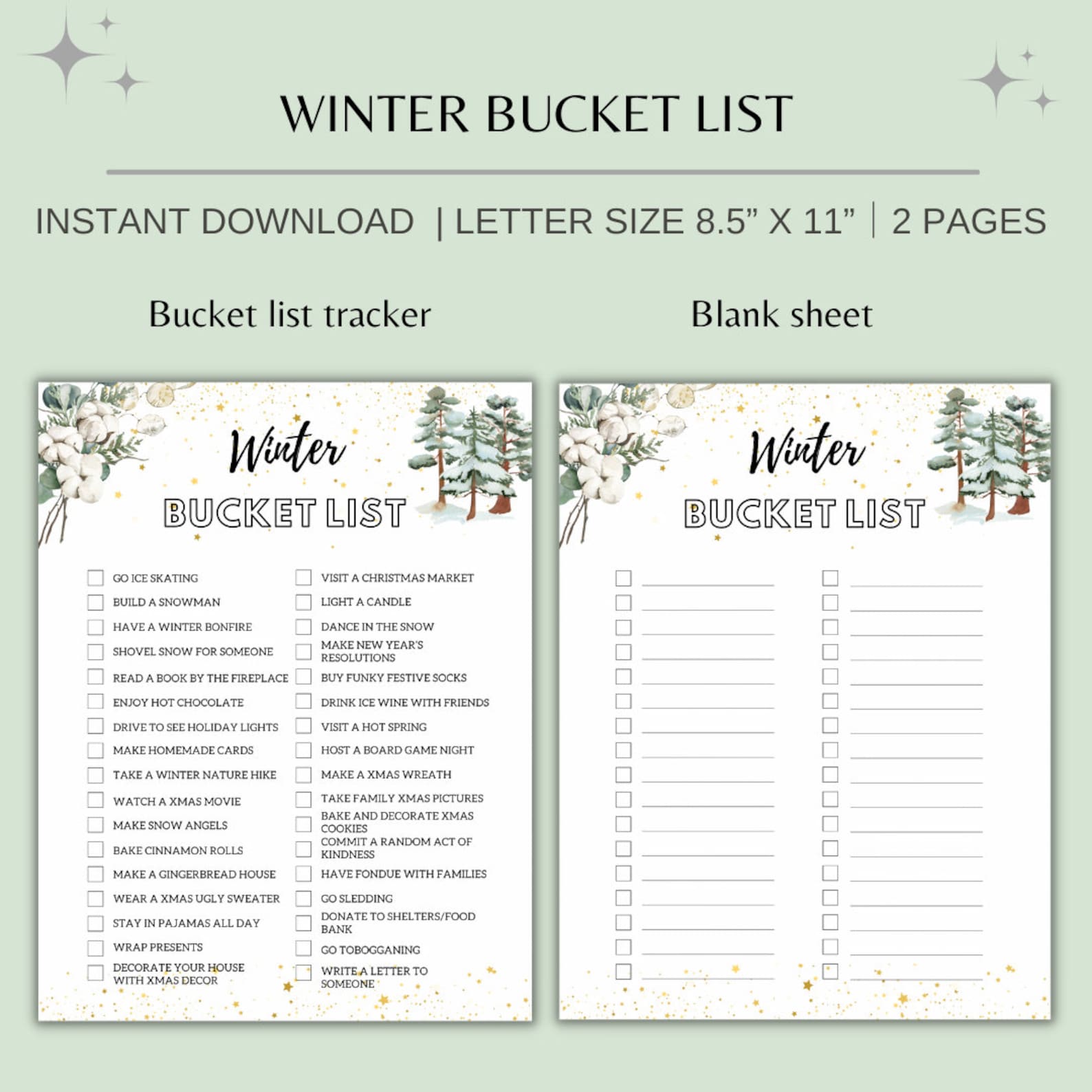 Winter Bucket List Printable | Digital Winter Fun Activities | Winter ...