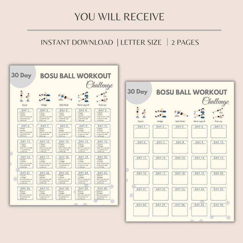 30 Day Bosu Ball Workout Challenge | Balance Ball Digital Fitness Guide ...