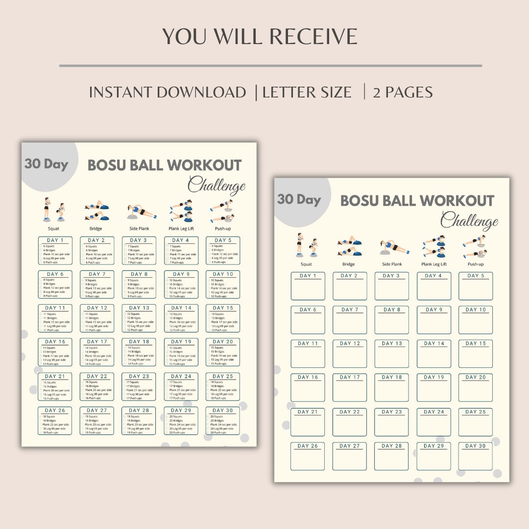 30 Day Bosu Ball Workout Challenge | Balance Ball Digital Fitness Guide ...