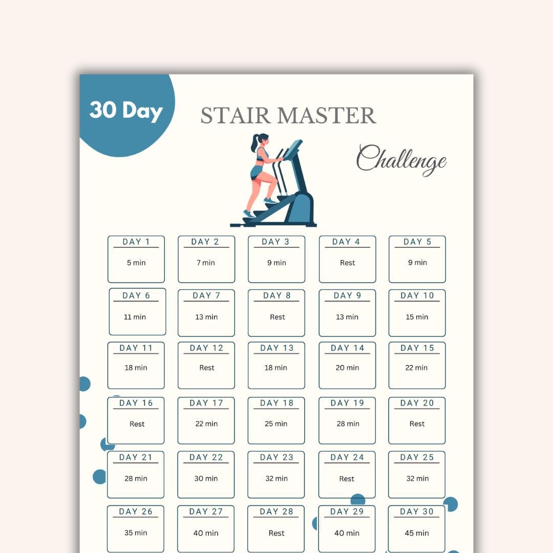 30 Day Stair Master Challenge Digital Planner Fitness Tracker ...