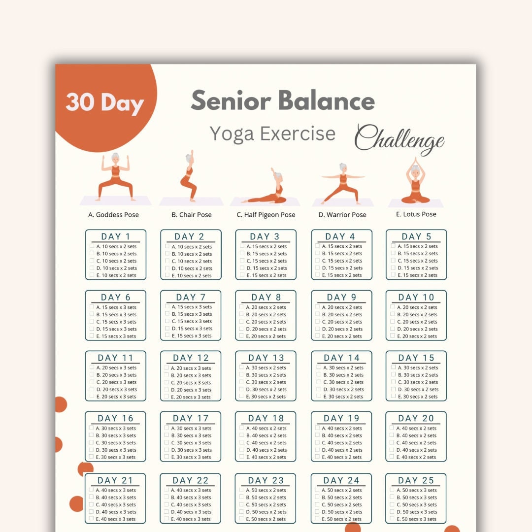 30 Day Senior Balance Challenge Printable | Senior Yoga | Balance ...