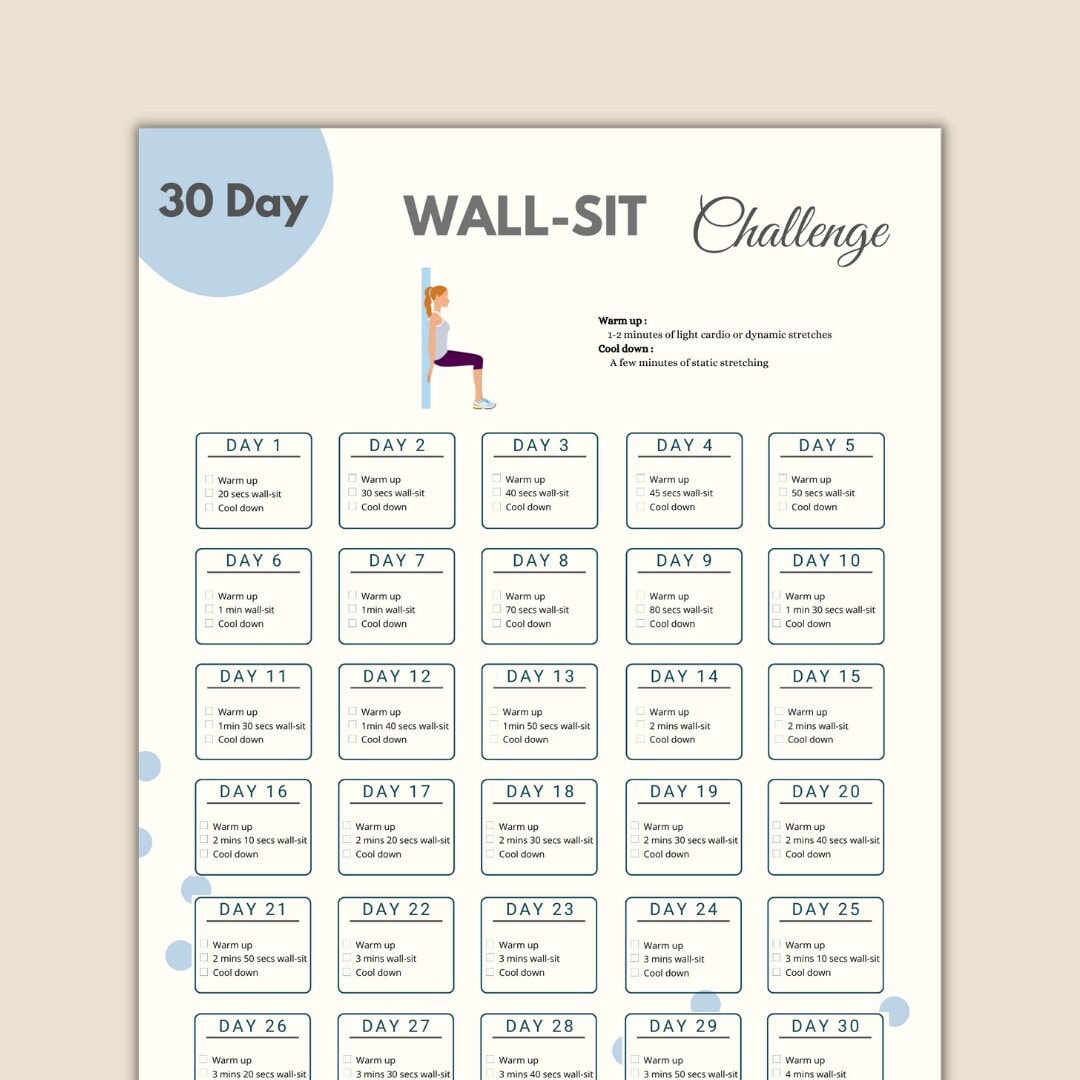 30 Day Wall-sit Challenge Printable | Wall Fitness | Quick Workout ...