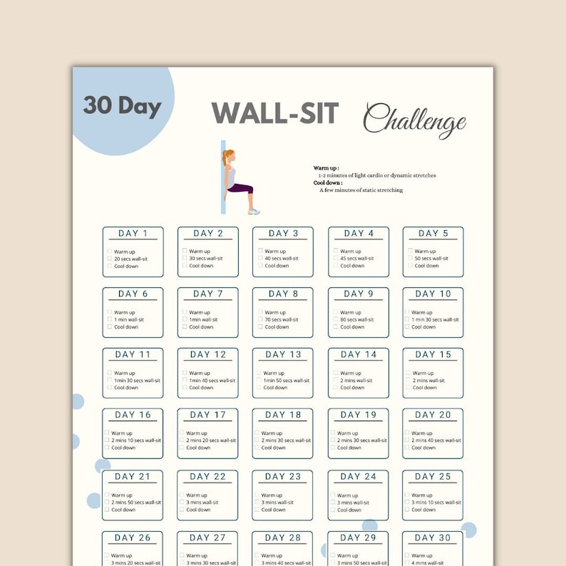 30 Day Wall-sit Challenge Printable | Wall Fitness | Quick Workout ...