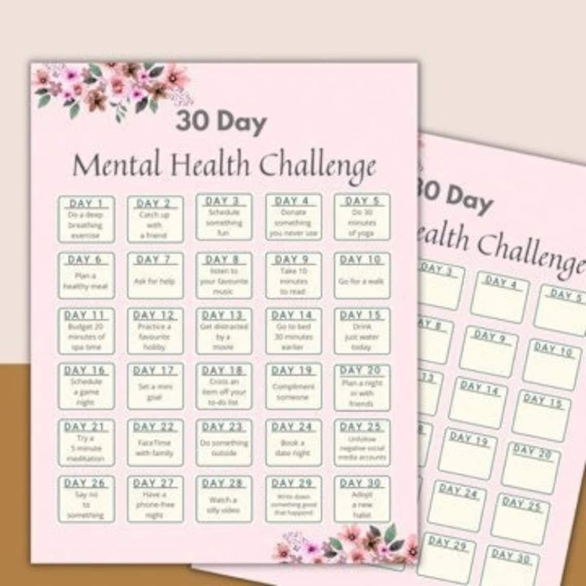 30 Day Mental Health Challenge Guide Self Care Worksheet - Etsy