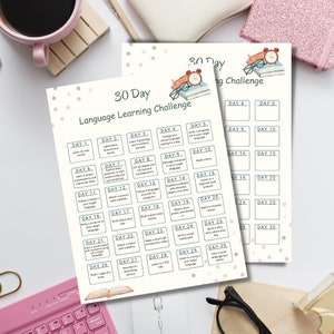 30 Day Language Learning Challenge Printable | New Language Study Planner for Daily Language ...