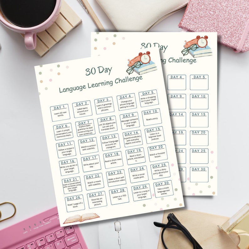 30 Day Language Learning Challenge Printable | New Language Study ...