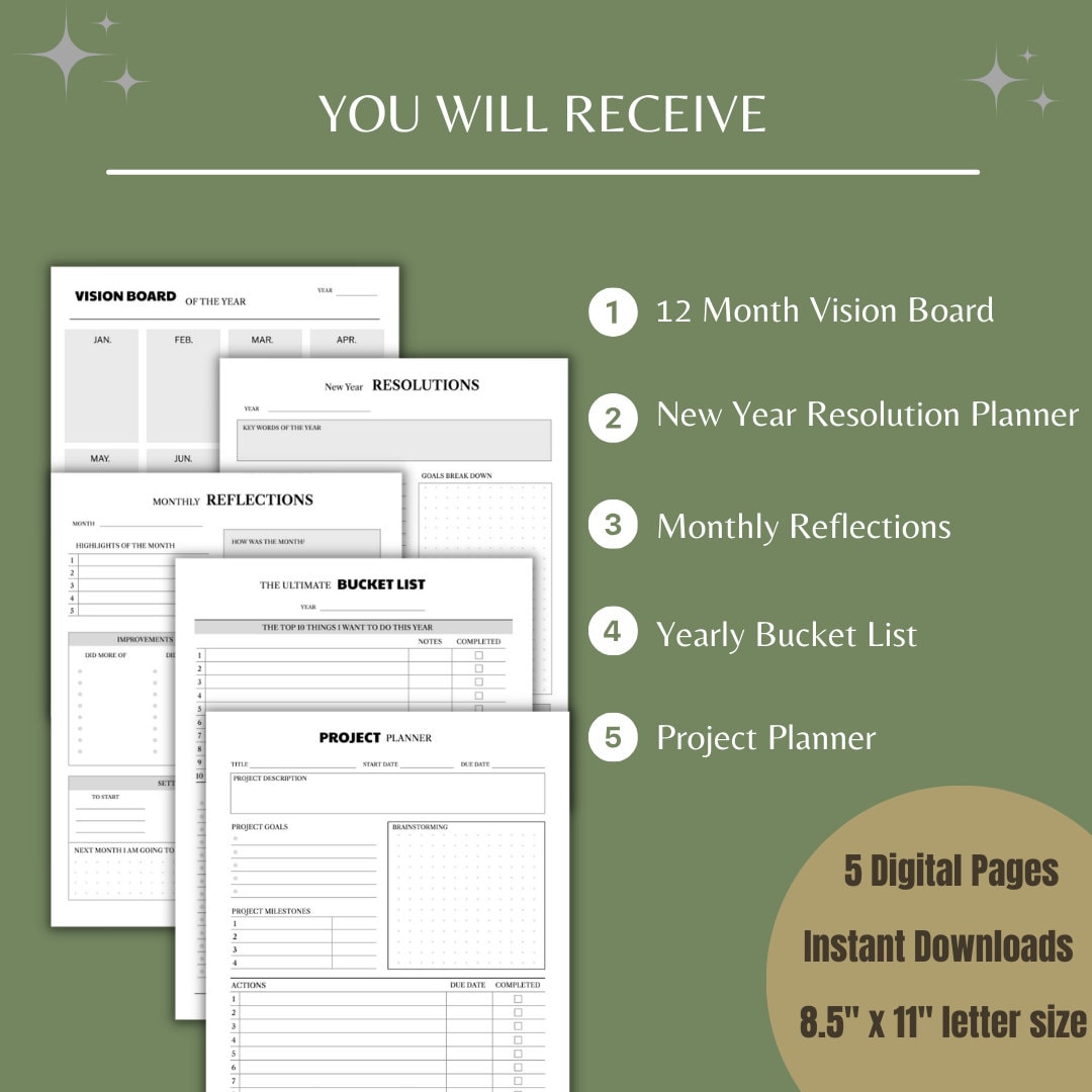 New Year Resolution Planner Goal Setting Productivity Planner Bucket ...