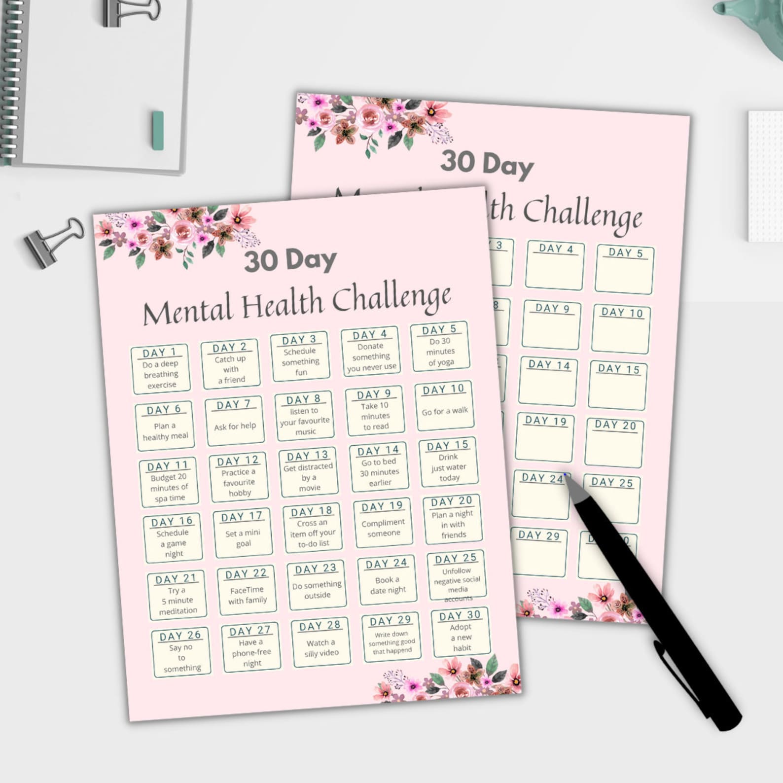 30 Day Mental Health Challenge Guide | Self Care Worksheet | Digital ...