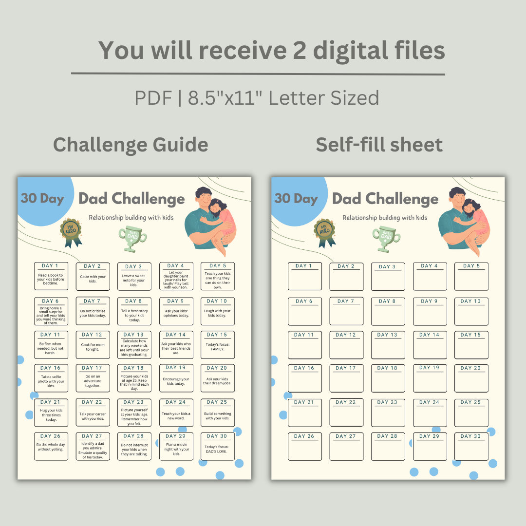 Printable 30 Day Dad Challenge Relationship Building With Kids Best ...