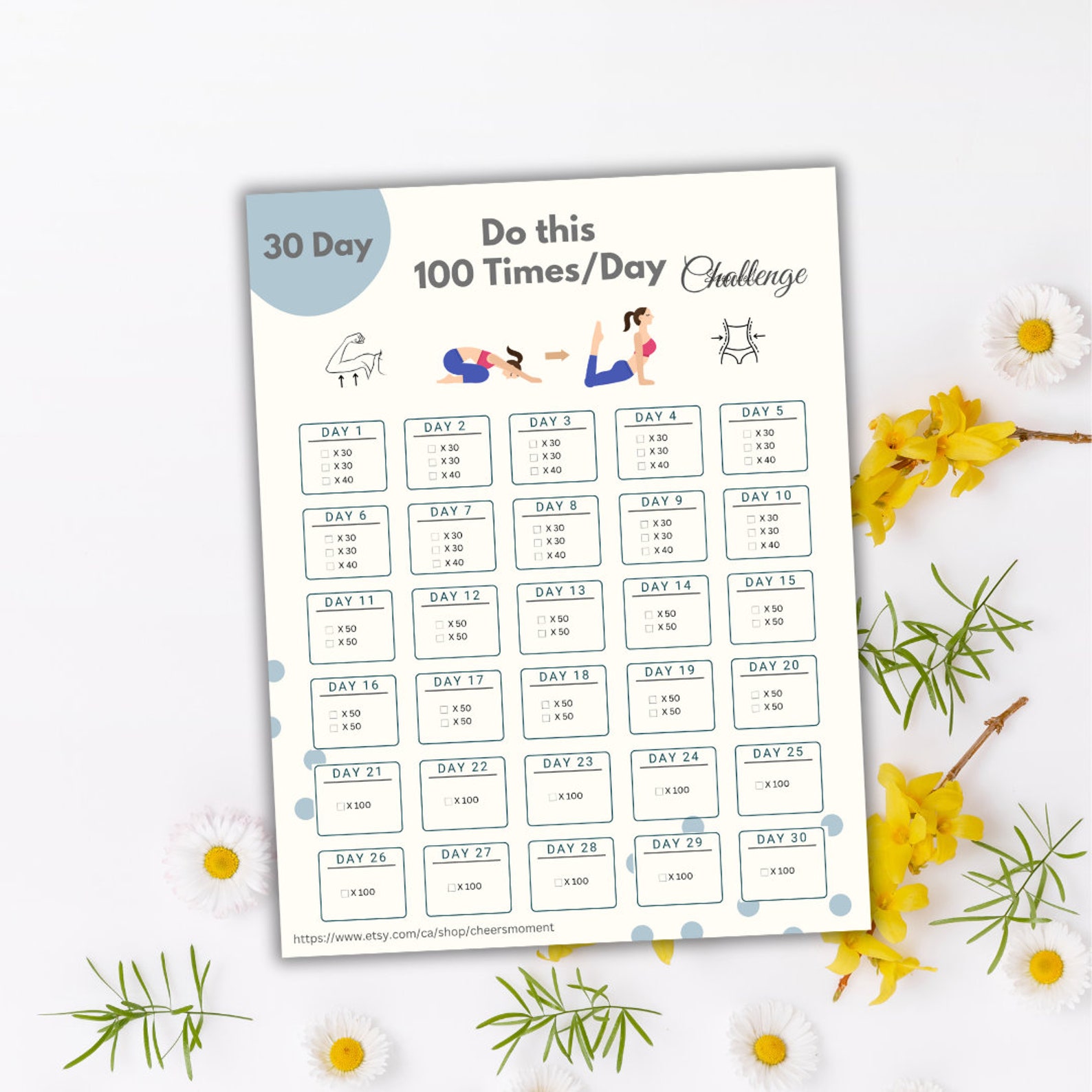 30 Day Exercise Challenge | Tone Arm | Reduce Waist Size | Slim Back ...