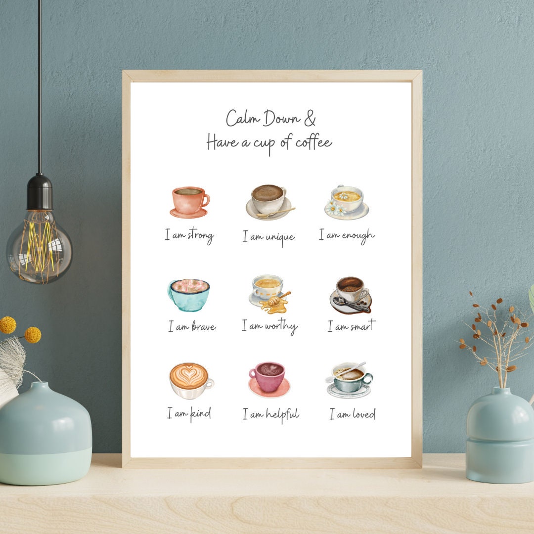 Coffee Affirmation Art Printable Cafe Theme Self Empowerment - Etsy