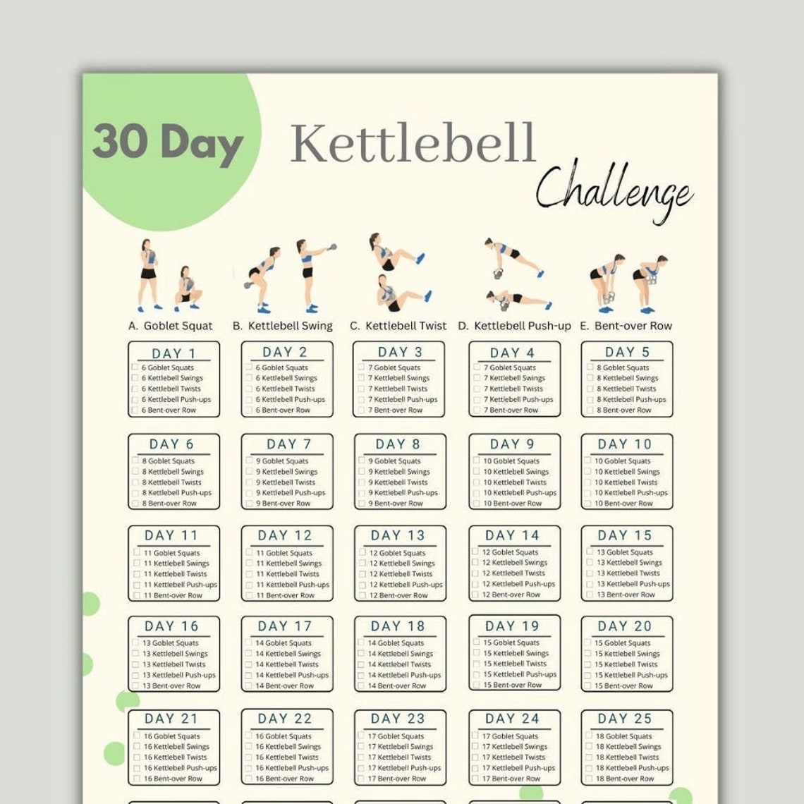 30 Day Kettlebell Challenge 30 Day Workout Digital - Etsy