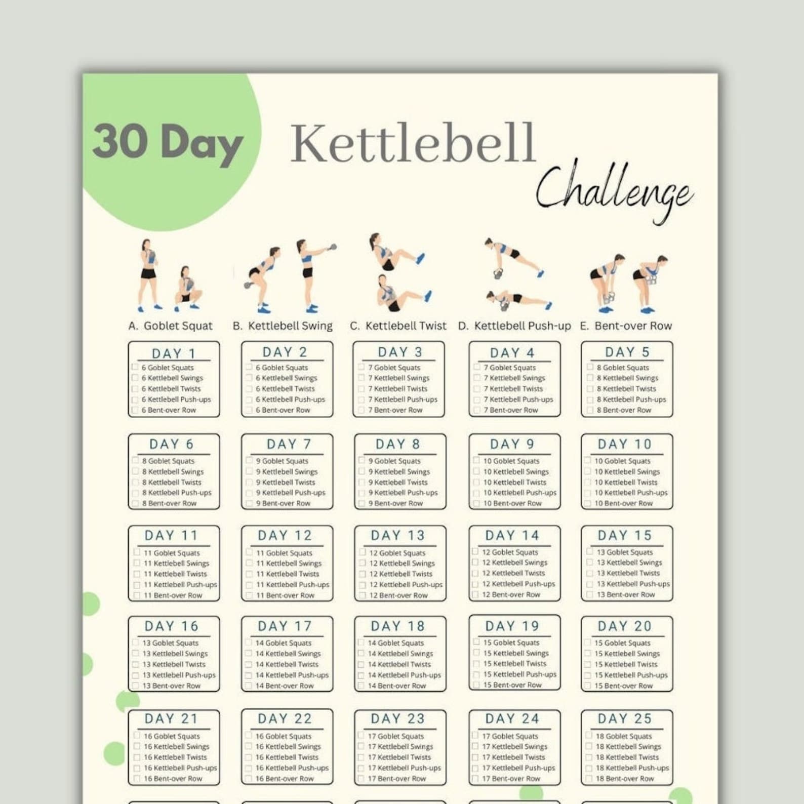 30 Day Kettlebell Challenge | 30 Day Workout Digital | Kettlebell ...