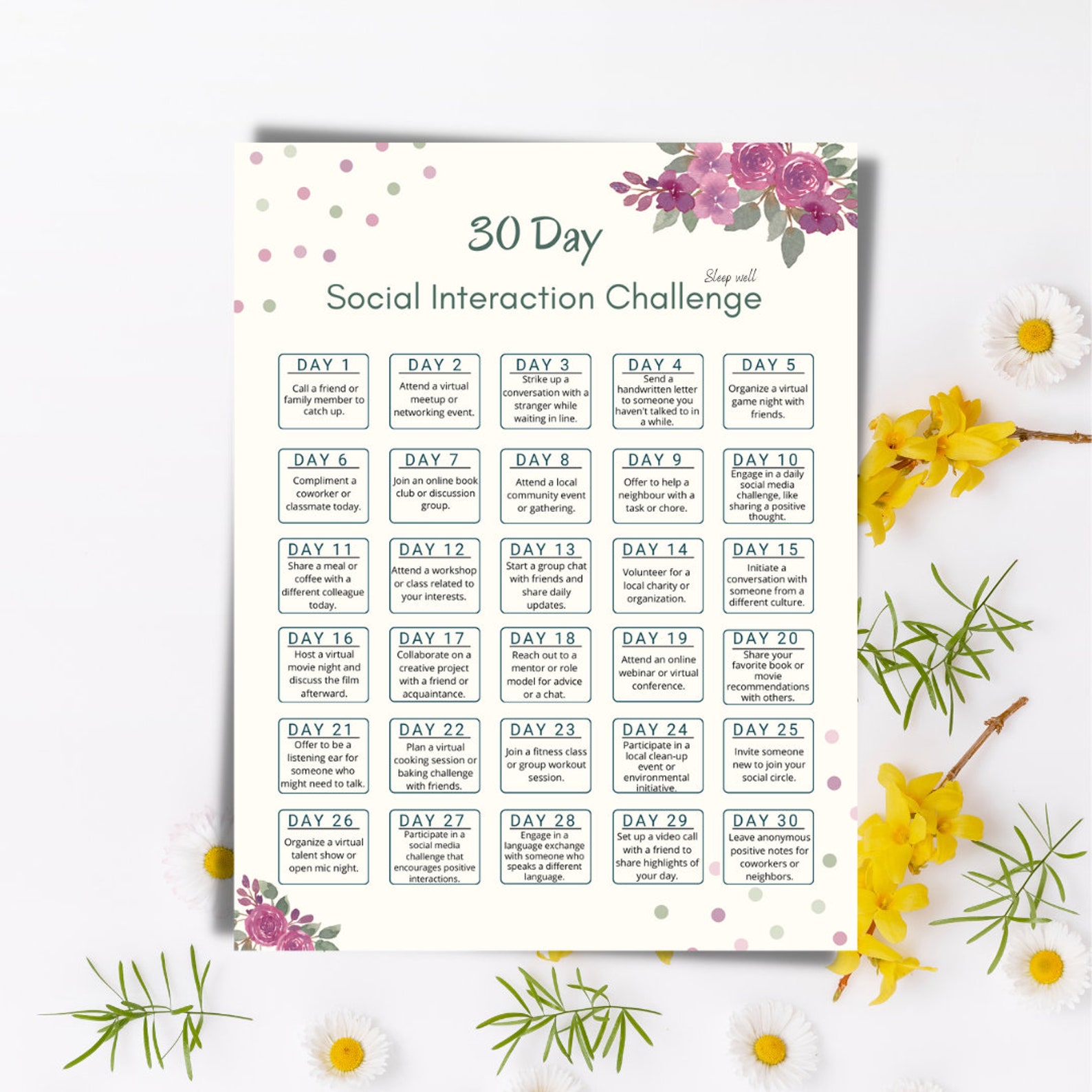 30 Day Social Interaction Challenge: Activity Ideas (digital Download ...