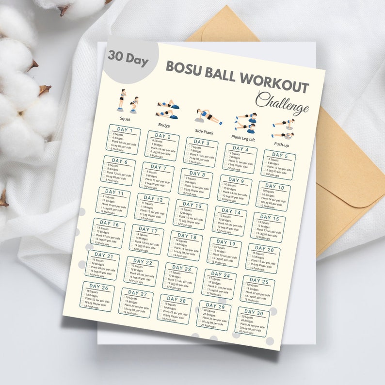 30 Day Bosu Ball Workout Challenge | Balance Ball Digital Fitness Guide ...