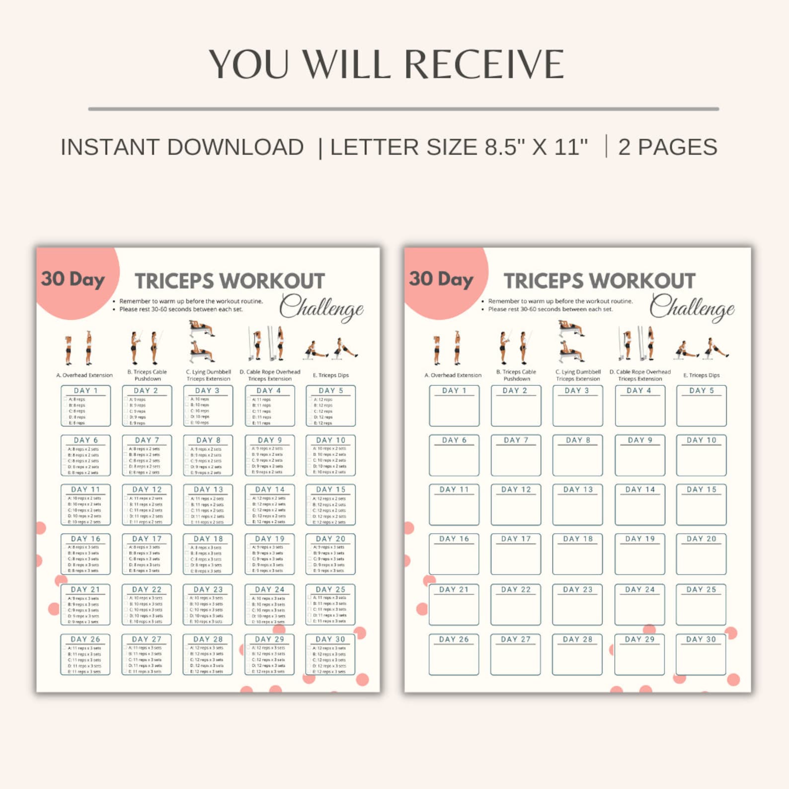 30 Day Triceps Workout Challenge Printable | Arm Muscle Building ...
