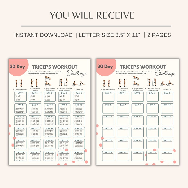 30 Day Triceps Workout Challenge Printable | Arm Muscle Building ...